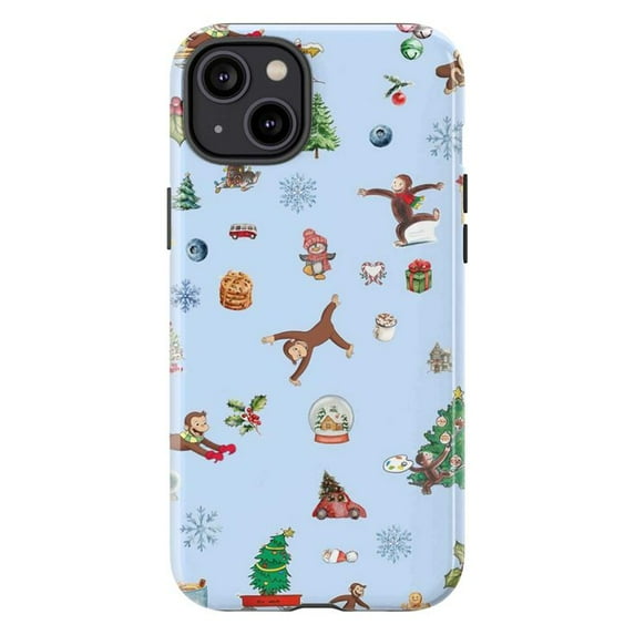 Curious Monkey Christmas Winter Pattern Phone Case, Holiday Tree ...