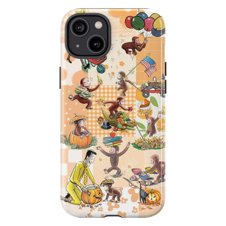 Curious Monkey Fall Harvest Phone Case, Cute Autumn Patchwork Design ...