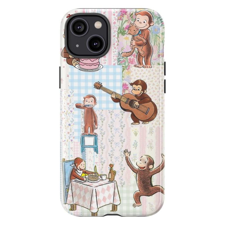 Curious Monkey Pastel Patchwork Phone Case for iPhone 11 12 13 14 15 16 ...