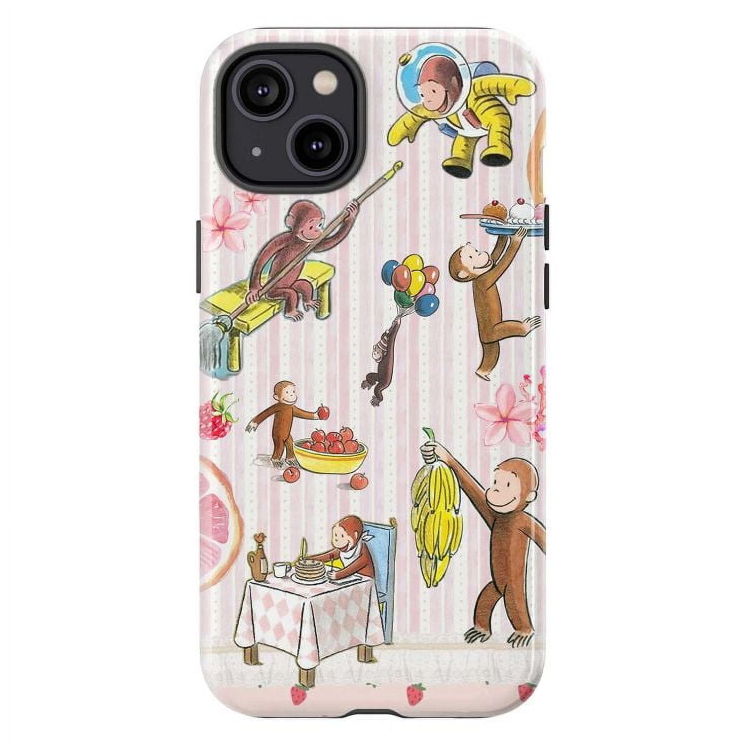 Curious Monkey Pink Striped Phone Case – Space Suit, Balloons & Bananas ...
