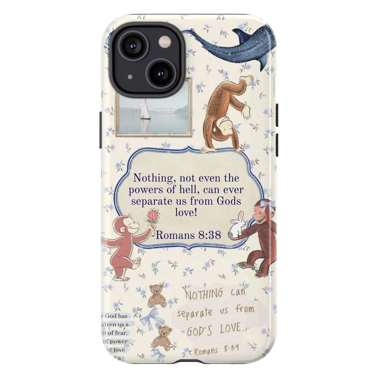 Curious Monkey Romans 8:38-39 Phone Case, Floral Pattern Religious Love ...