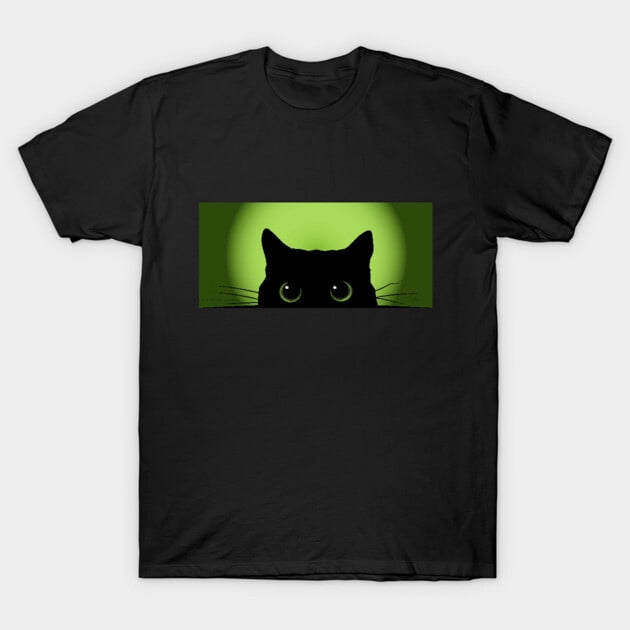 Curious Peeking Black Cat Green Eyes Feline Graphic Unisex T-Shirt, for ...