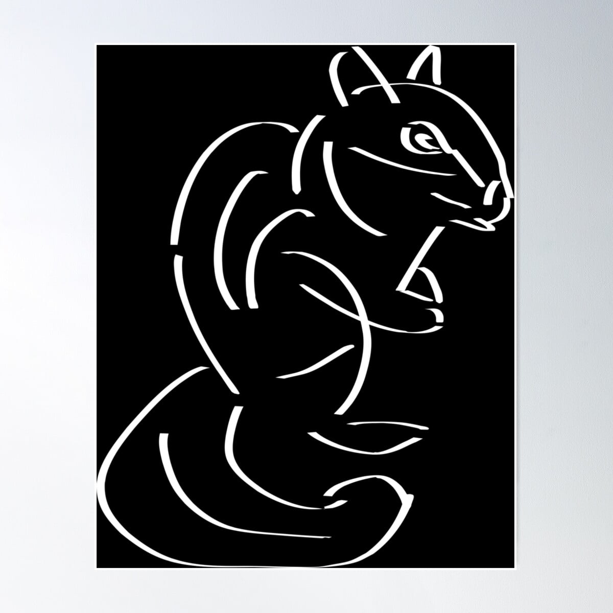 Curious Scurry: Minimalist Chipmunk White Line Drawing Poster Wall Art ...