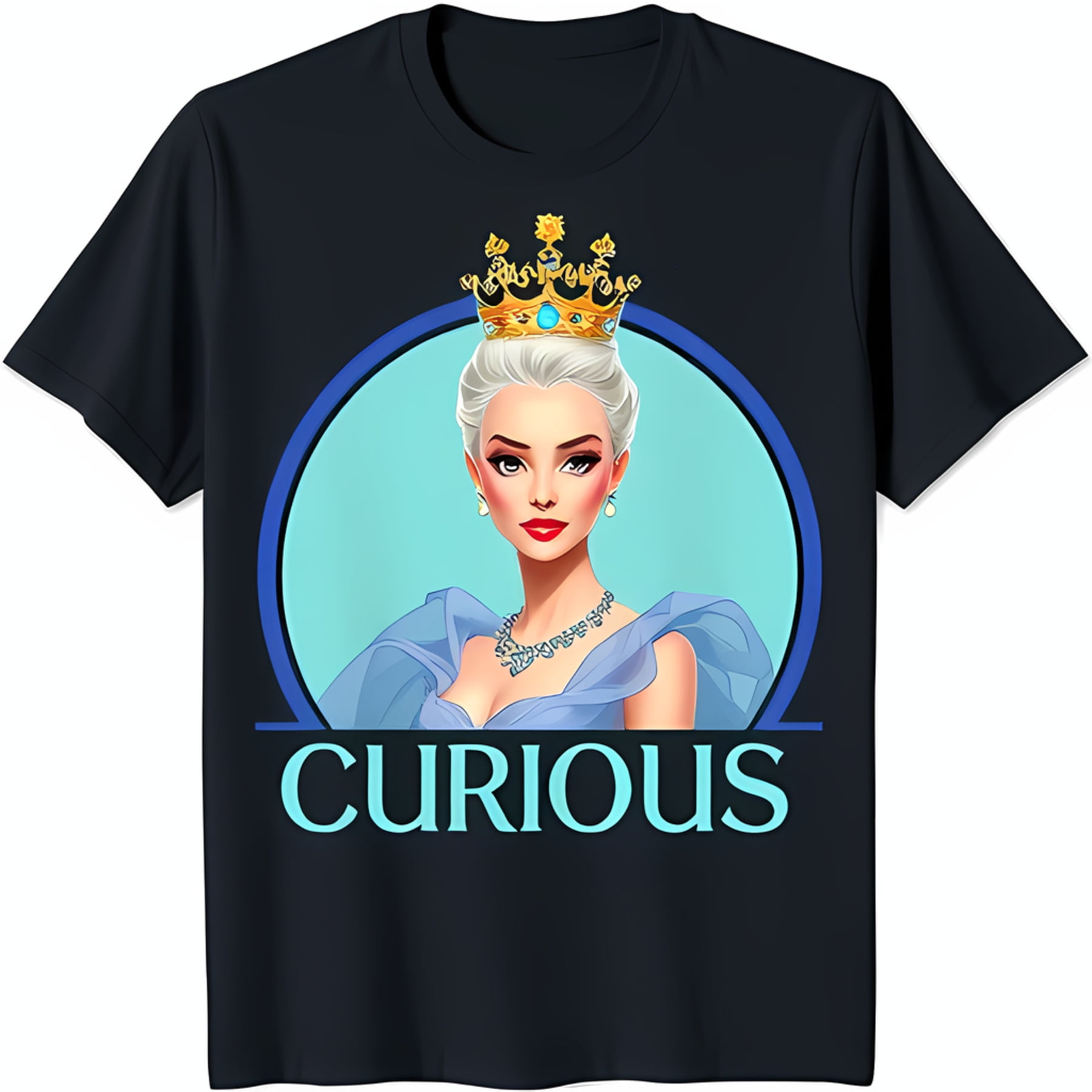 Curious Woman Crown Illustration T-Shirt Dark Blue with Gradient Design ...