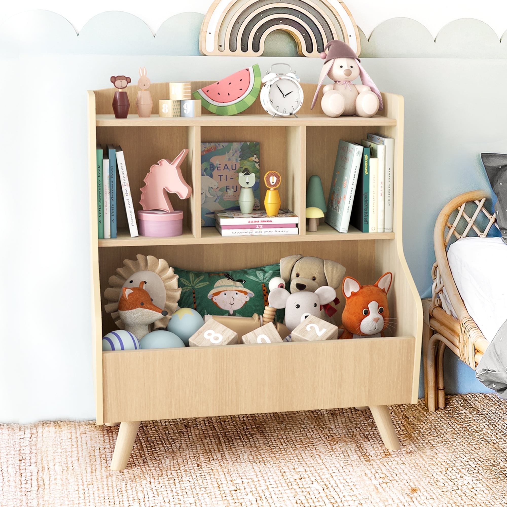 Curipeer 28''H Wood Kids Bookshelf,Toy Storage Organizer for Kids Room ...