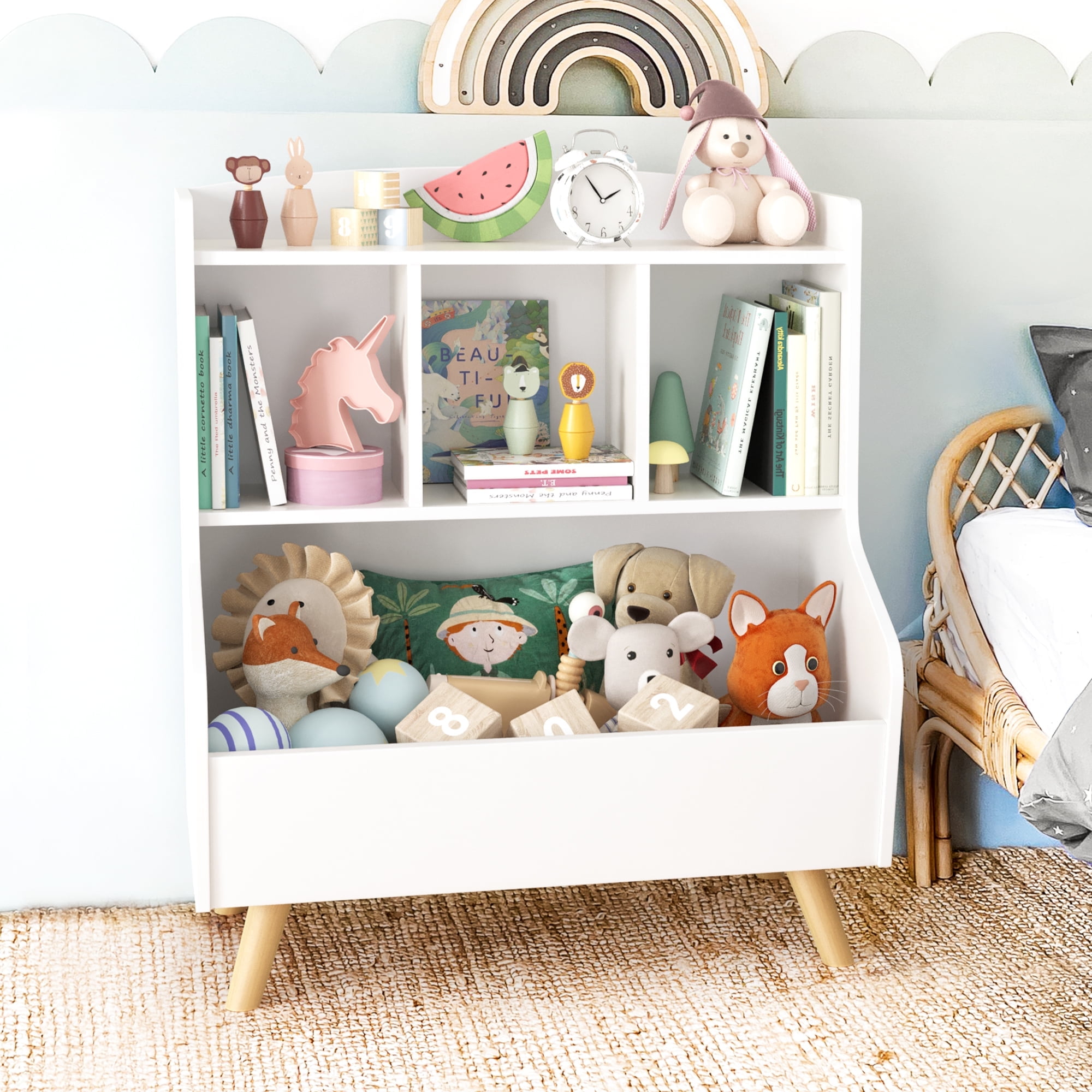Curipeer 28''H Wood Kids Bookshelf,Toy Storage Organizer for Kids Room ...