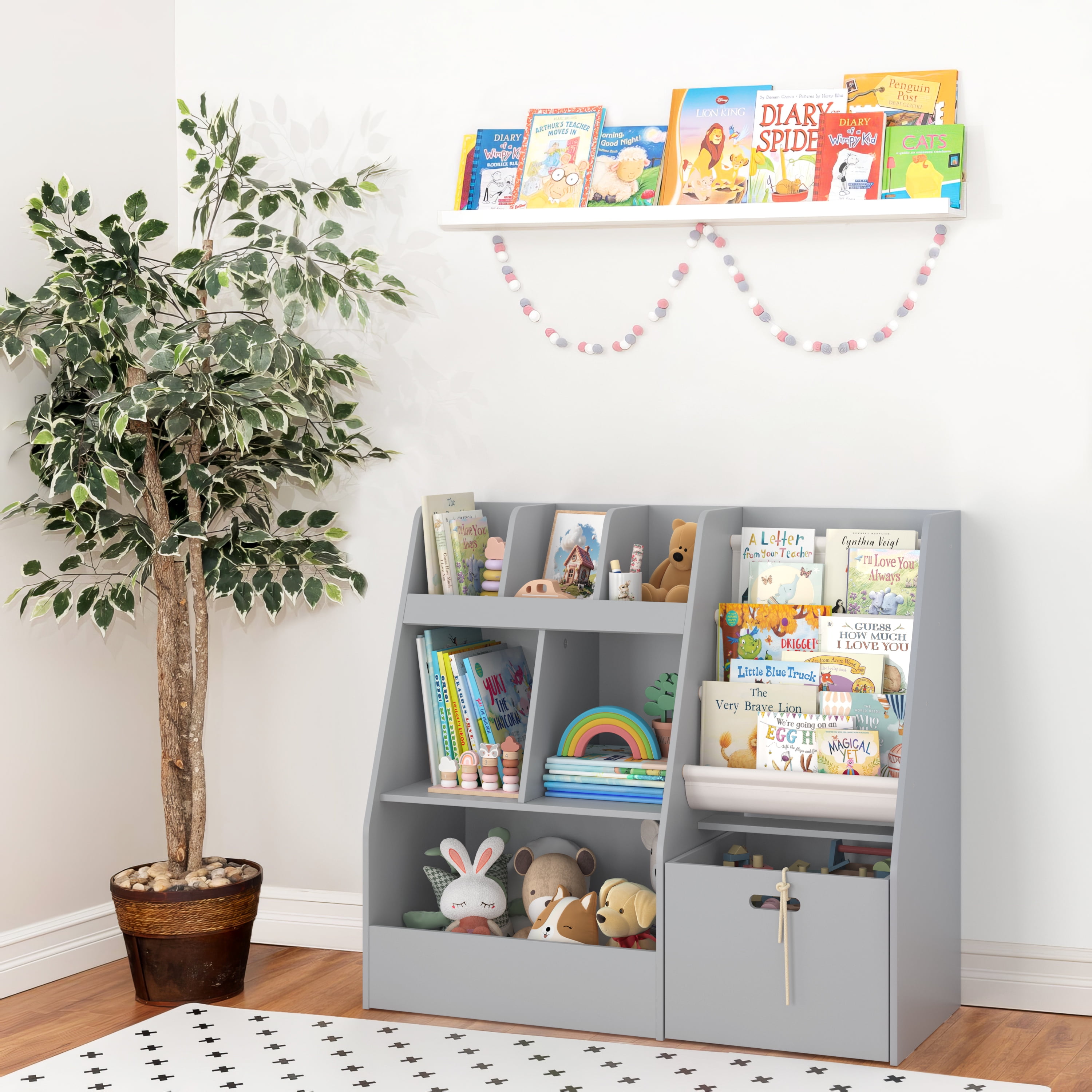 Curipeer 30'' Kids Bookshelf , 3-Tier Toy Storage Organizer with ...