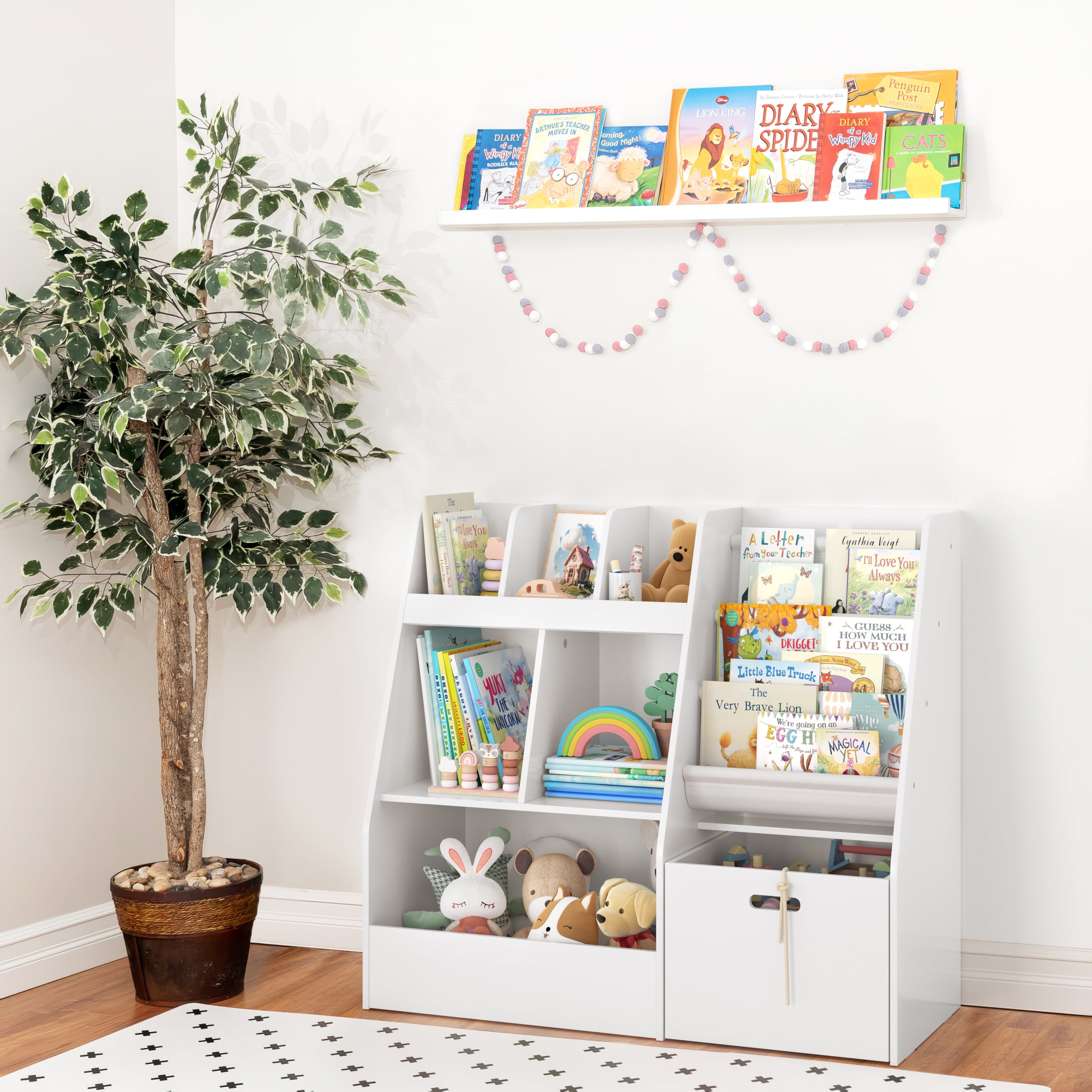 Curipeer 30'' Kids Bookshelf , 3-Tier Toy Storage Organizer with ...