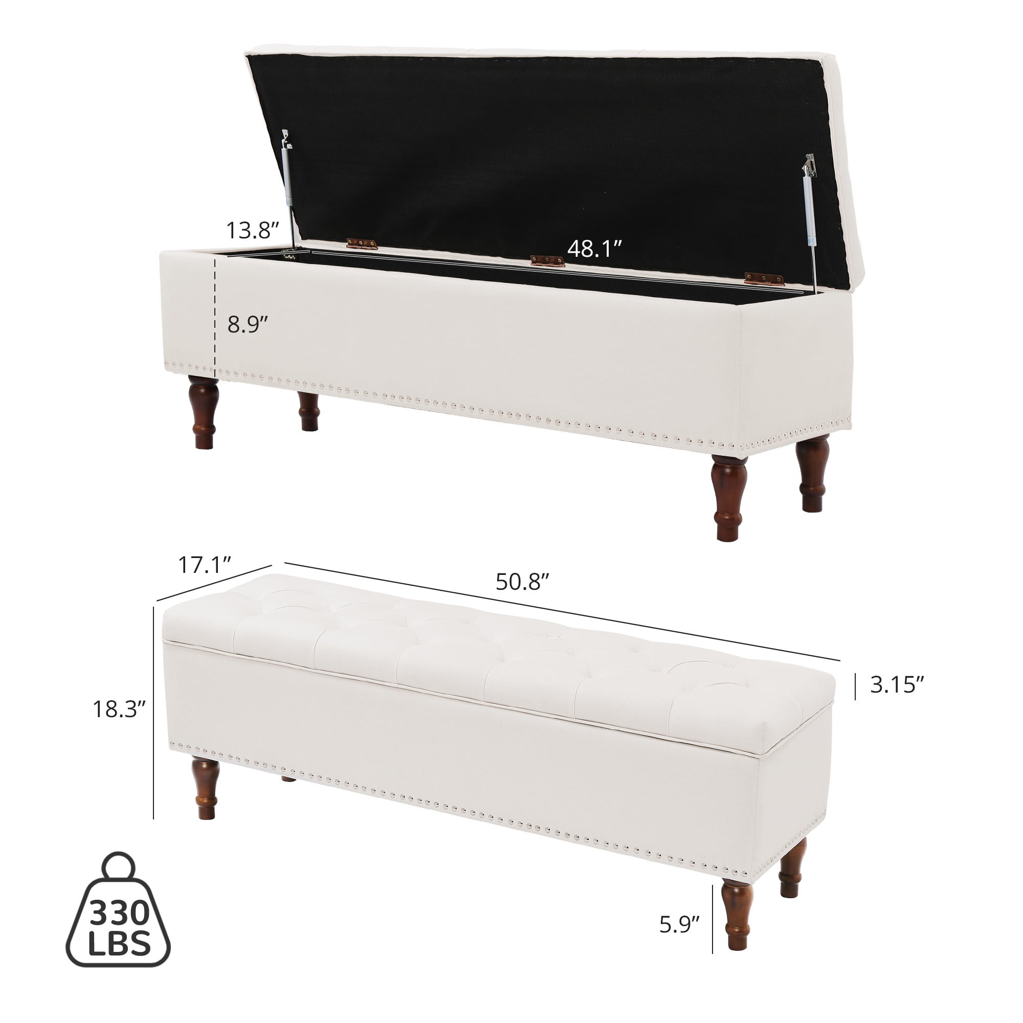 HomCom Modern Bedroom Chest, Large Tufted Linen Fabric Ottoman Storage ...