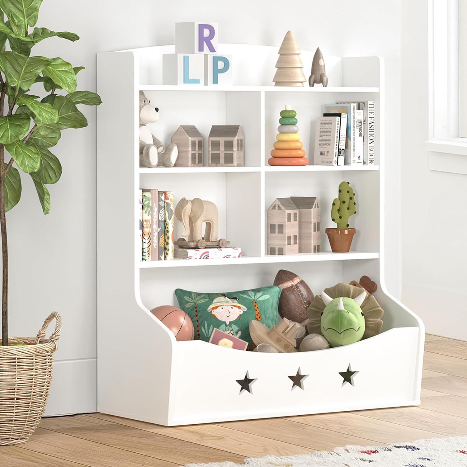 Curipeer Kids Bookshelf, Three-and-a-Half Tier Wooden Bookcase ...