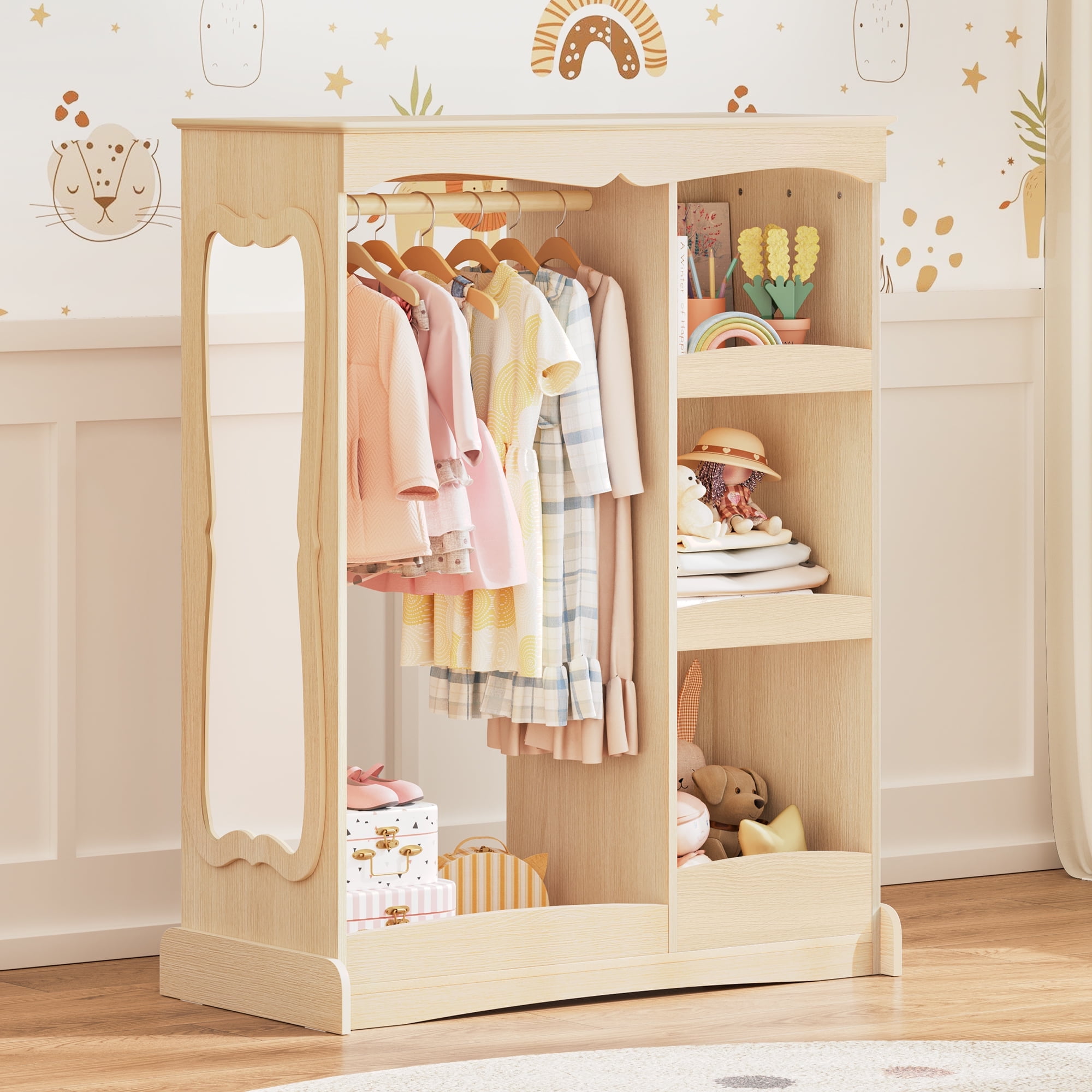 Curipeer Kids Dress up Storage with Flower Mirror, Kids Wardrobe ...