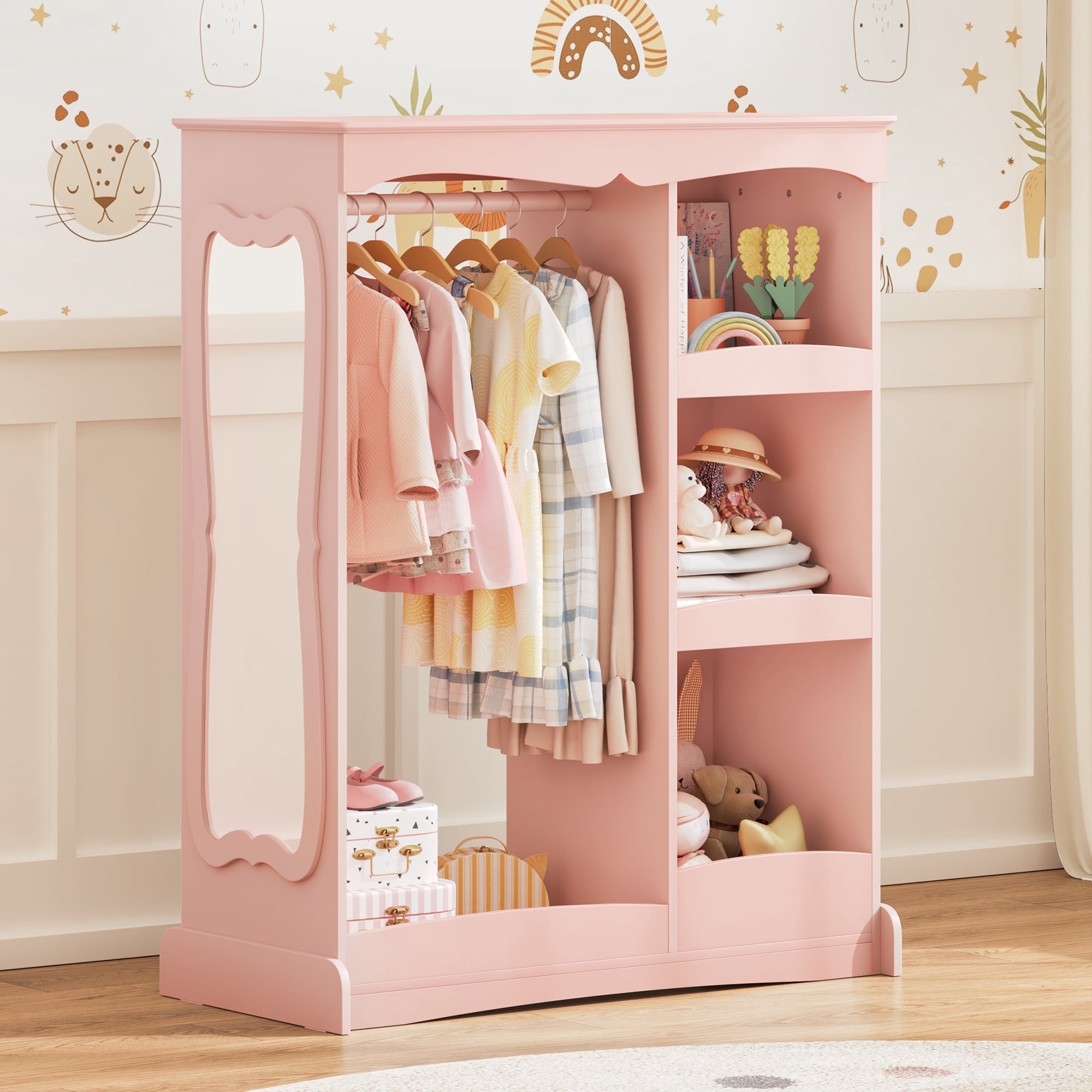 Curipeer Kids Dress up Storage with Flower Mirror, Kids Wardrobe ...