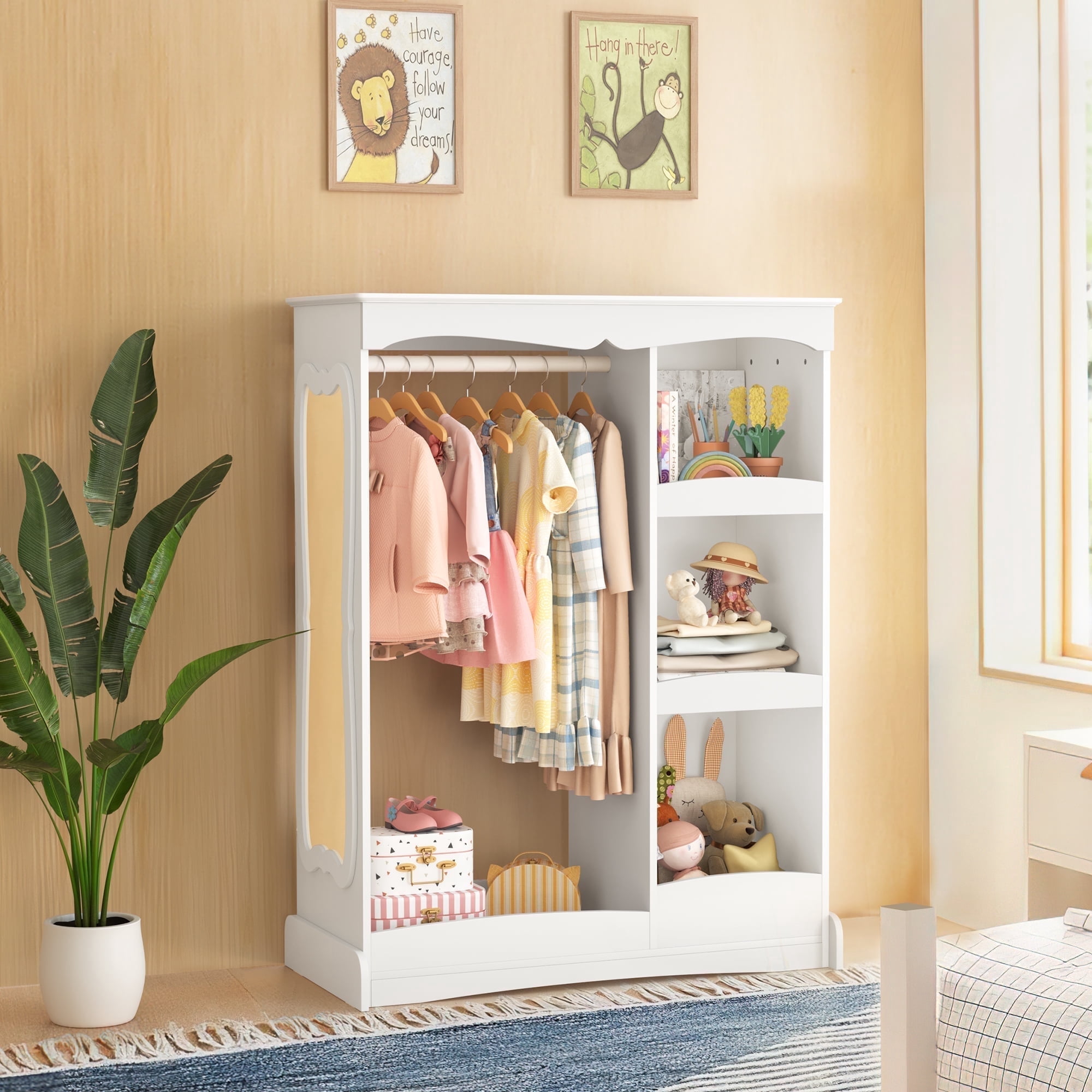 Curipeer Kids Dress up Storage with Flower Mirror, Kids Wardrobe ...