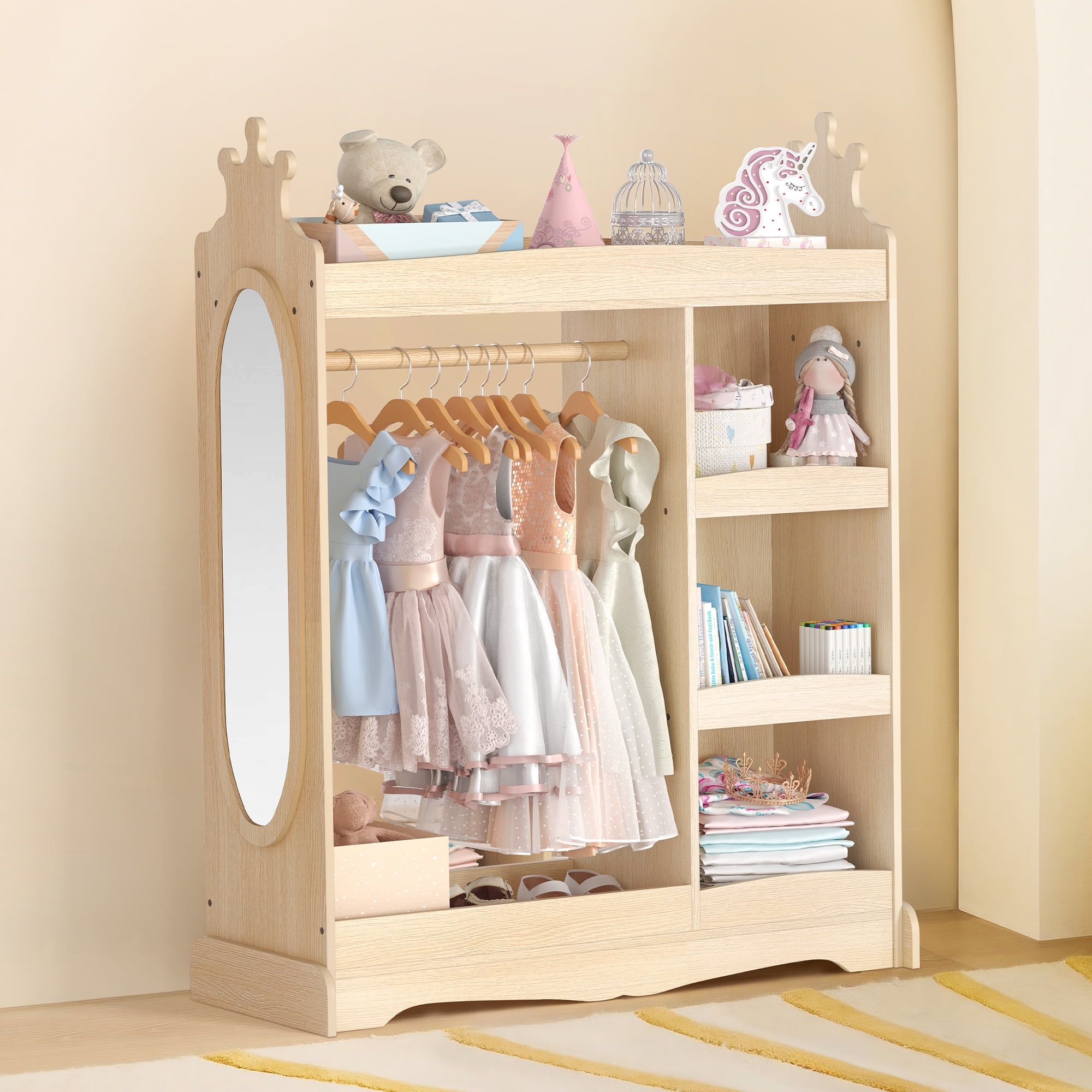Curipeer Kids Dress up Storage with Mirror,Armoire Wardrobe Closet for ...
