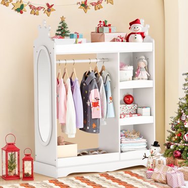 Curipeer Kids Dress Up Storage with Motion-Activated Light,Wood Armoire ...