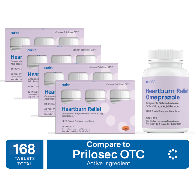 Curist Heartburn Relief Omeprazole 20 mg 168 Tablets Delayed-Release ...