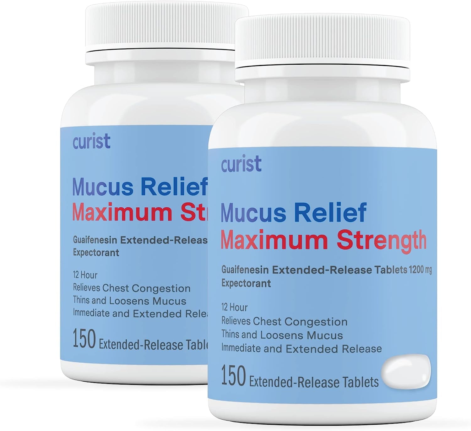 Curist Mucus Relief Guaifenesin Extended Release Tablets 1200 mg 150 Tablets 2 Pack - Walmart.com