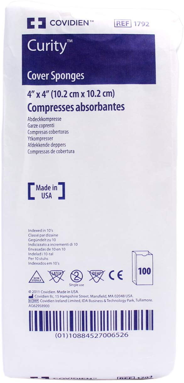 Curity 1792 Cover Gauze Sponges 4" x 4" - Box of 100 - Walmart.com