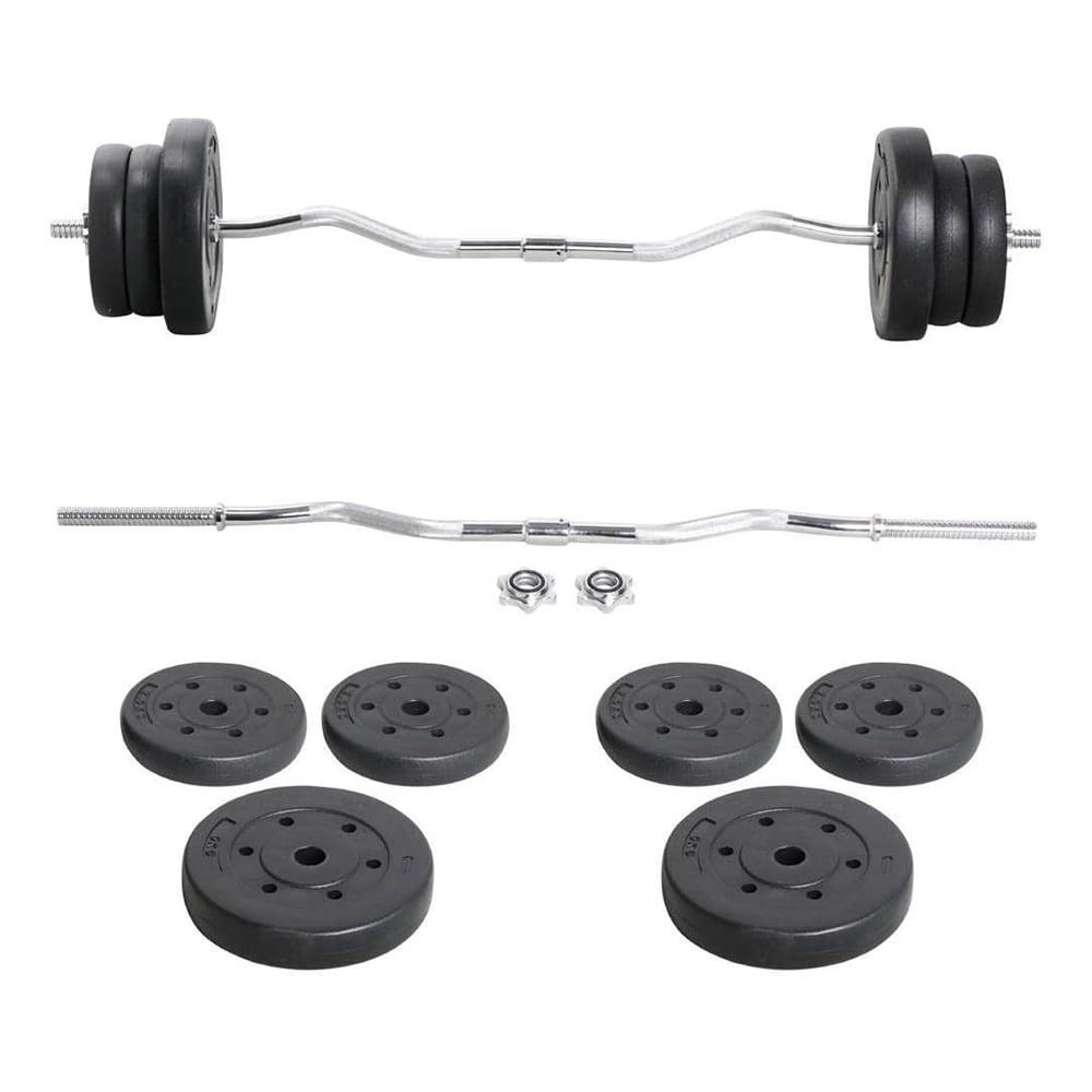 Barbell Set - Olympic Curl Bar & Weights with Chrome Finish & Black ...