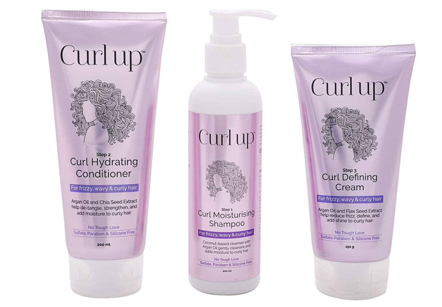 Curl Up Curl Care Bundle With Curly Hair Shampoo, Conditioner And Leave ...