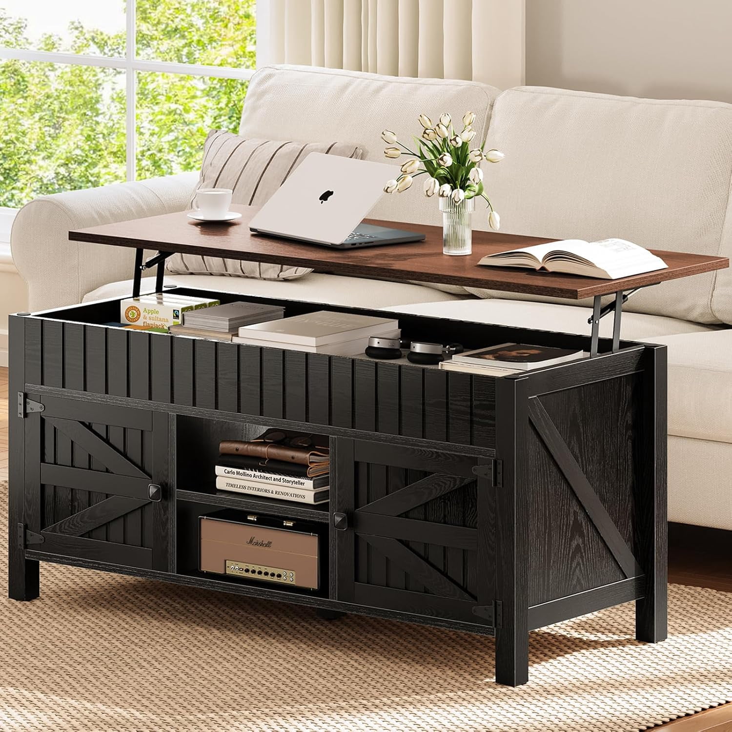 Curlaky Lift Top Coffee Table with Storage - Black Coffee Tables for ...