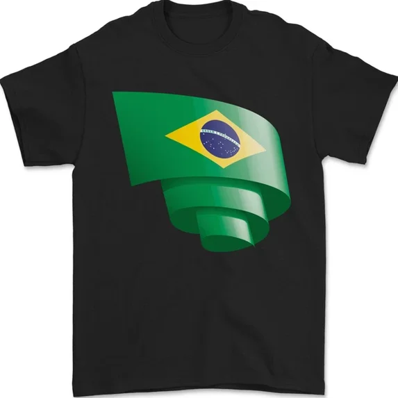 Curled Brazil Flag Brazilian Day Football Mens Womens S-5XL T-Shirt ...