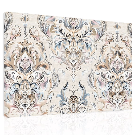 Curlicue Bloom Canvas Print Wall Art, Rustic Vintage Classic Beige Blue ...