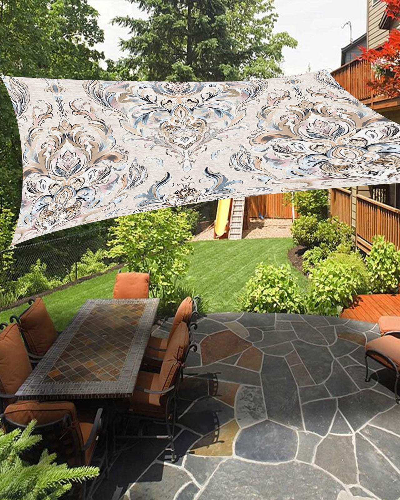Curlicue Bloom Sun Shade Sail 12'X16' Rustic Vintage Classic Beige Blue ...