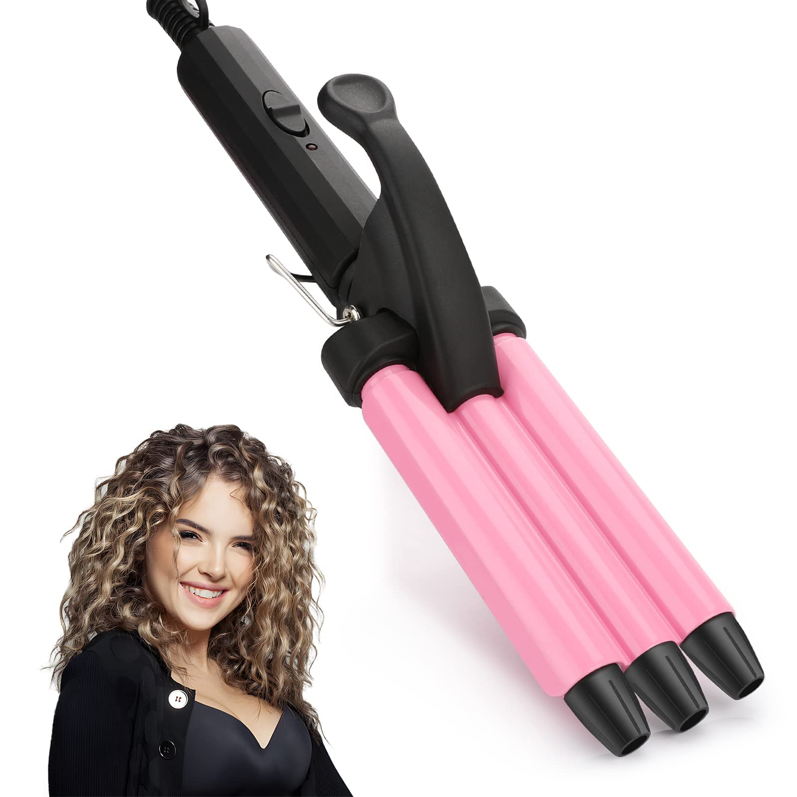 Curling Iron, Dual Voltage 3 Barrel Hair Crimper, Pink - Walmart.com