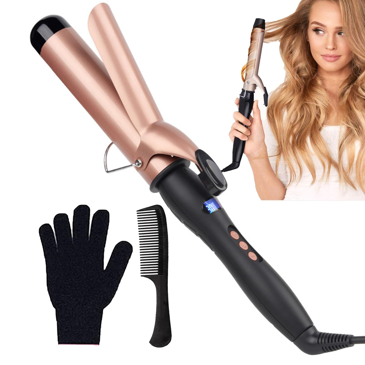 Curling Iron Hair Curling Iron Curling Wand Set with Gloves and Comb ...