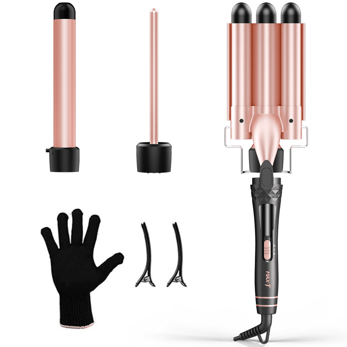 3 in 1 Curling Wand Set Included 1 inch 3 barrel hair crimper, 0.35 inch hair curling wand and 1 ...