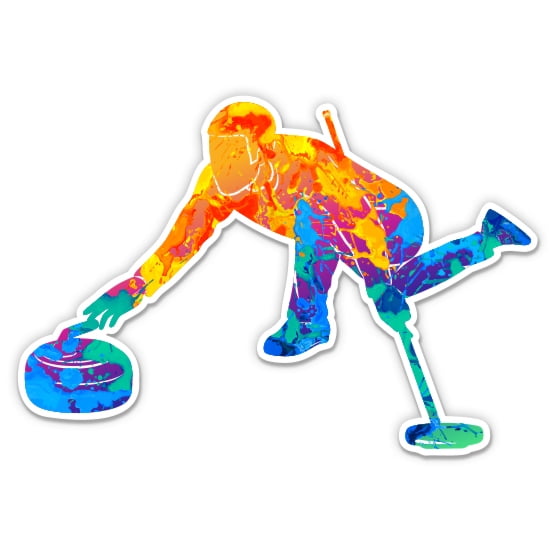 Curling Player with Stone - 12" Vinyl Sticker Waterproof Decal ...