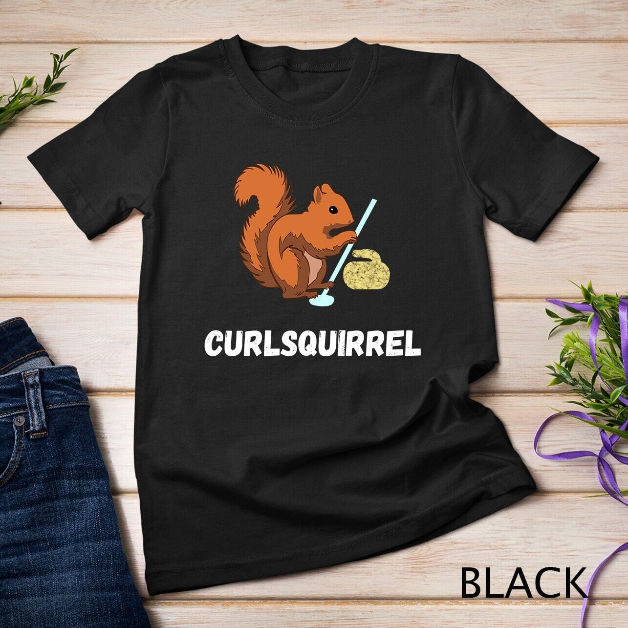 Curling Squirrel Funny Curler Rodent Player Winter Sport Unisex T-shirt ...