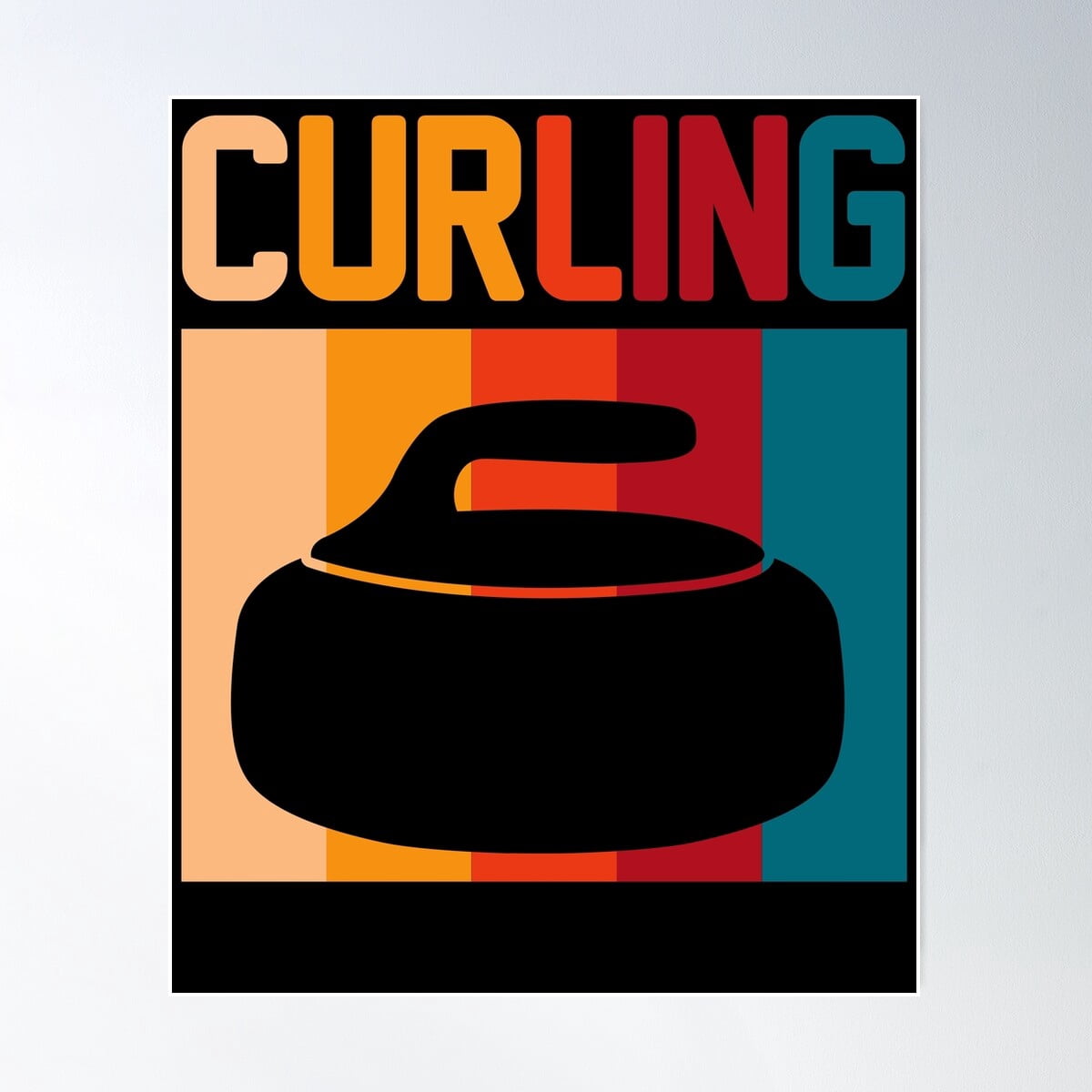 Curling Stone In Retro Look Poster Wall Art, Modern Wall Decor For ...