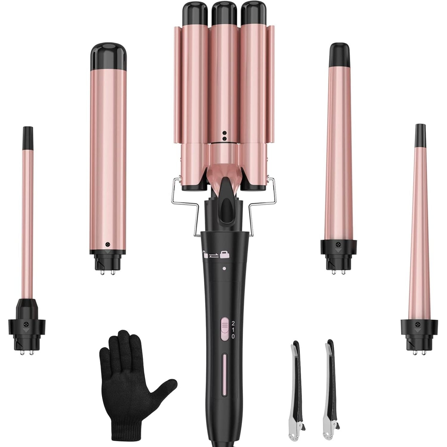 Curling Wand Set, Curling Iron Interchangeable 3 Barrel Curler with ...