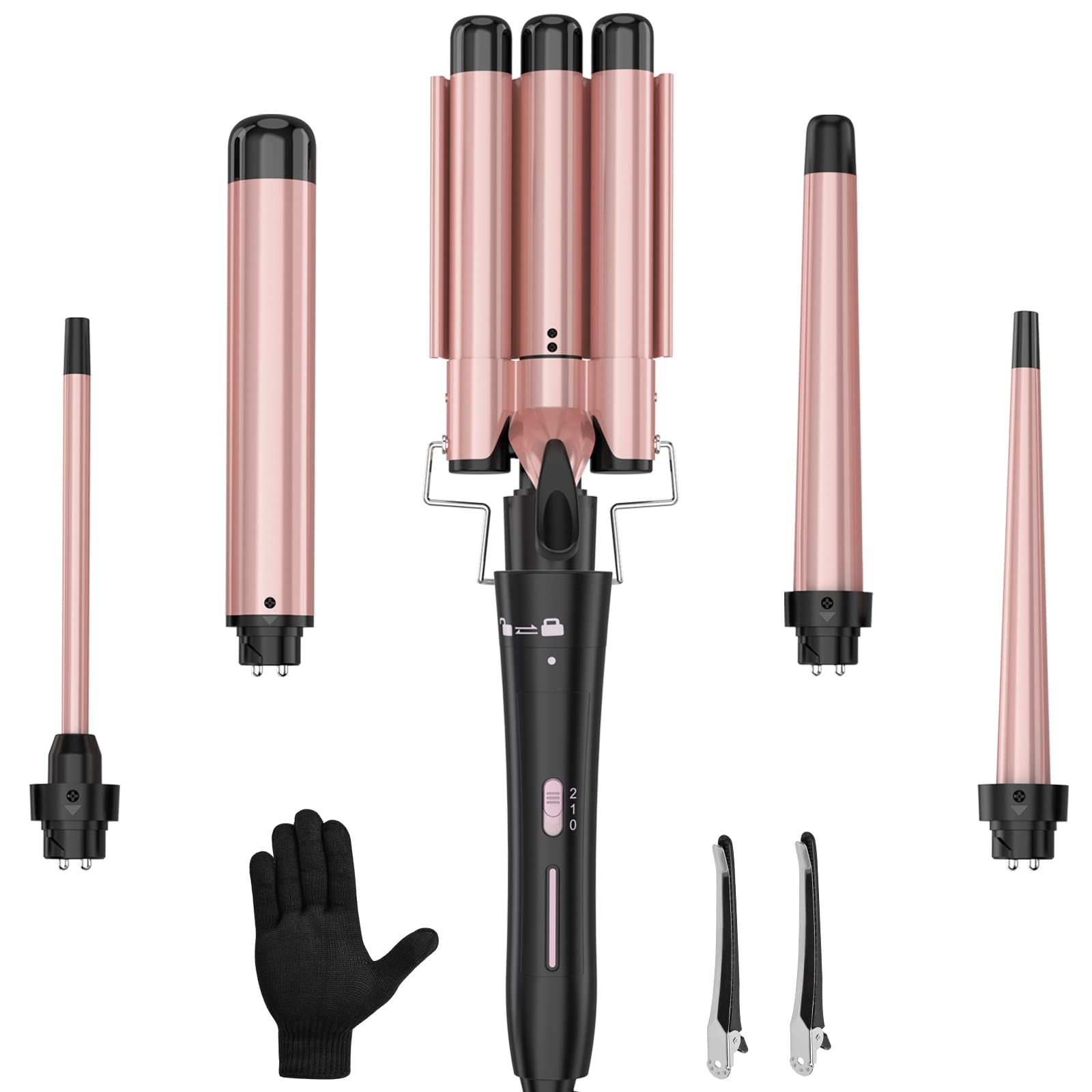 Curling Wand Set, Curling Iron Interchangeable 3 Barrel Wand Curler ...