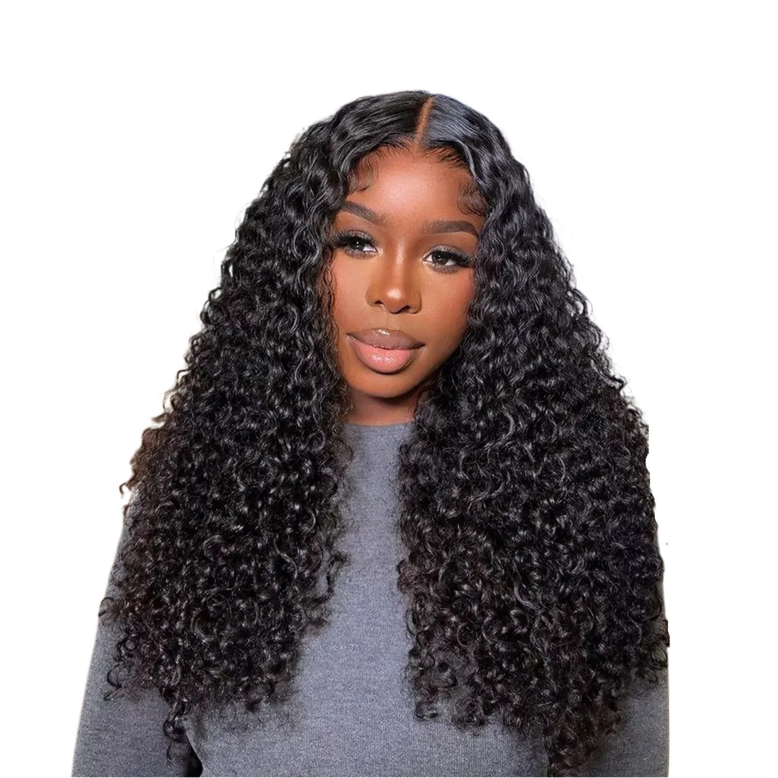 Curly 5x5 Glueless Lace Front Wigs 220 Density Natural Color Deep Wave ...