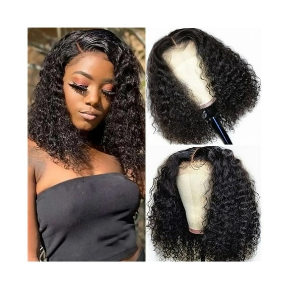Curly Bob Lace Wig for Women Deep Wave Human Hair Wigs Short T Part ...