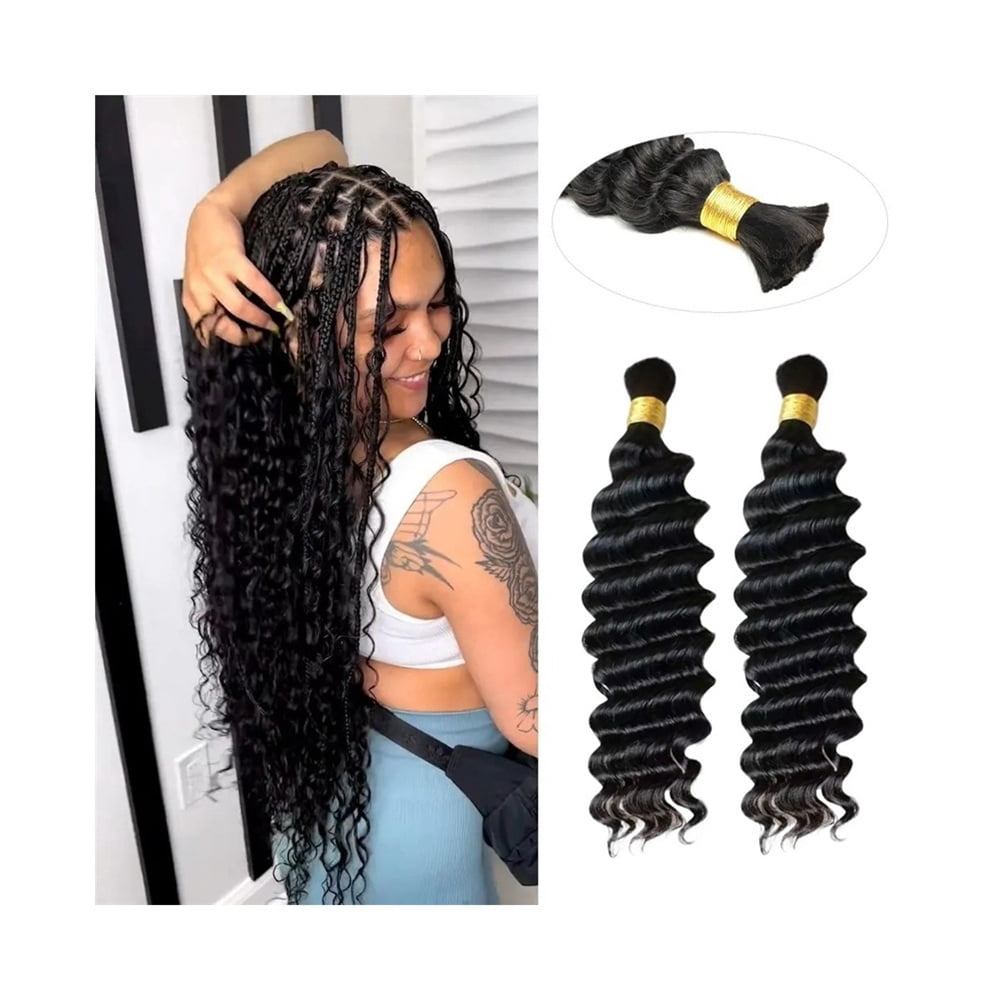 Curly Bulk Hair Bundles for Braiding 2 Bundles No Weft Deep Wave Human ...