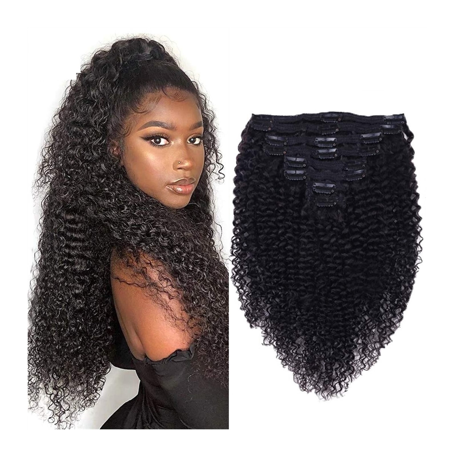 Curly Clip in Hair Extensions Human Hair for Black Women - 8 Pieces/Set ...