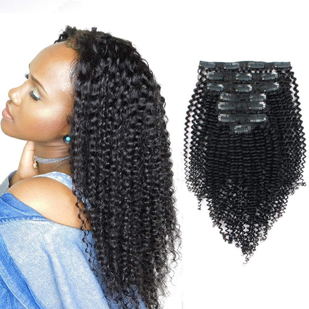 Curly Clip ins Kinky Curly Hairpieces 120g 7 Pcs Long Hair 22 Inches ...