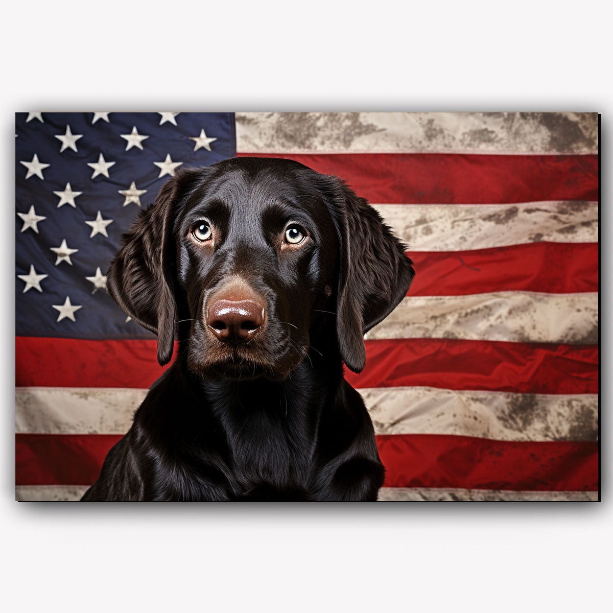 Curly Coated Retriever Dog with American Flag Canvas Wall Art Dog ...
