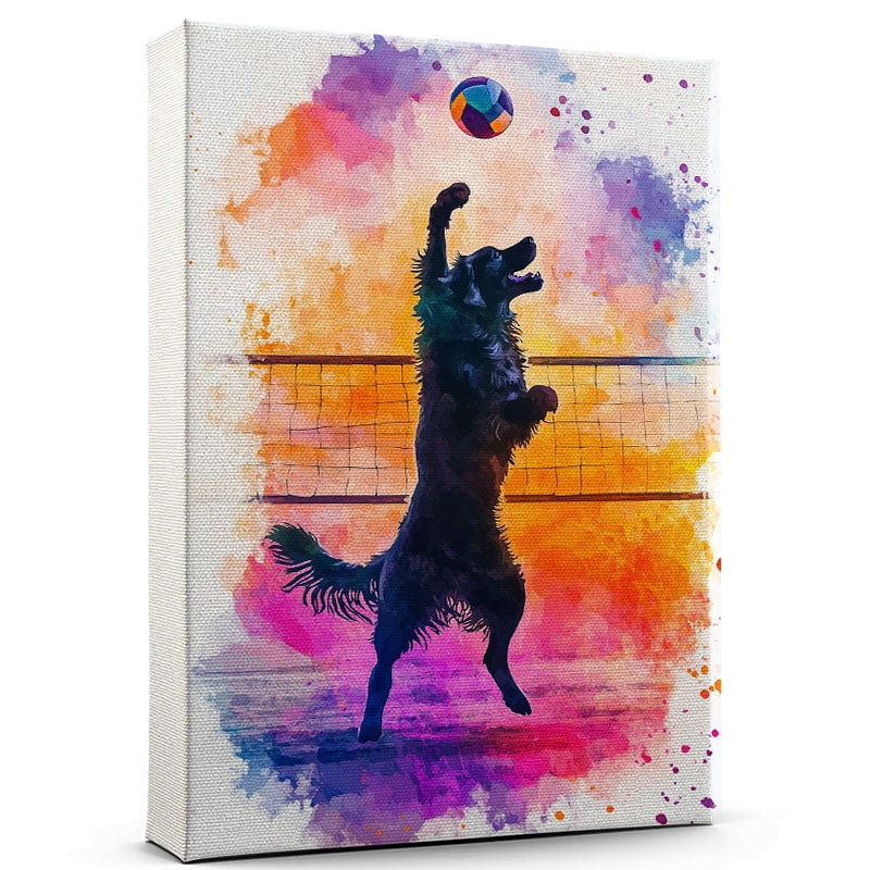 Curly Coated Retriever Dog Playing Volleyball Wall Stretched Canvas ...
