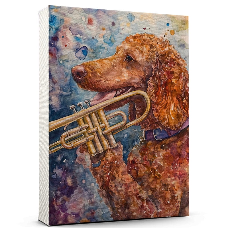 Curly Coated Retriever Dog Stretched Canvas Size 8x12 – Trumpet Theme ...