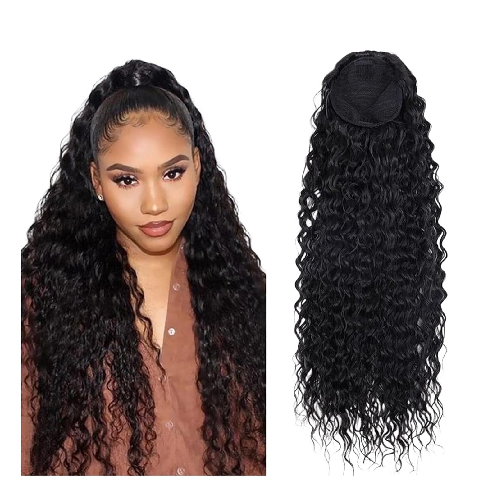 Curly Deep Water Wave Ponytail Extensions Drawstring Ponytail Human ...