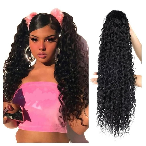Curly Extensions Deep Wave Drawstring Ponytail Brazilian Human Hair ...