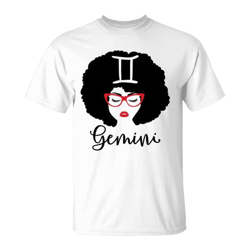 Curly Gemini Hair Girl Red Lips Cool Draw Birthday TShirt - Walmart.com