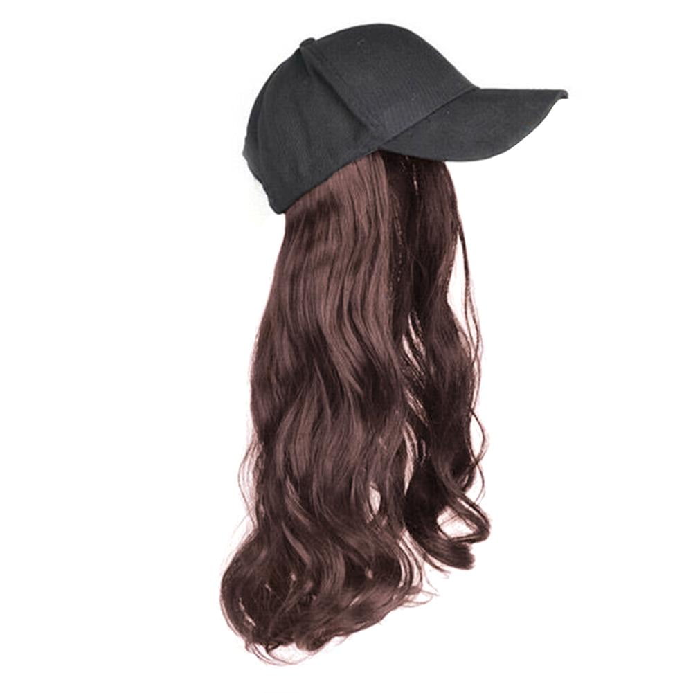 Curly Hair Dark Brown C Womens Allinone Hat Wig Baseball Cap Duckbill ...