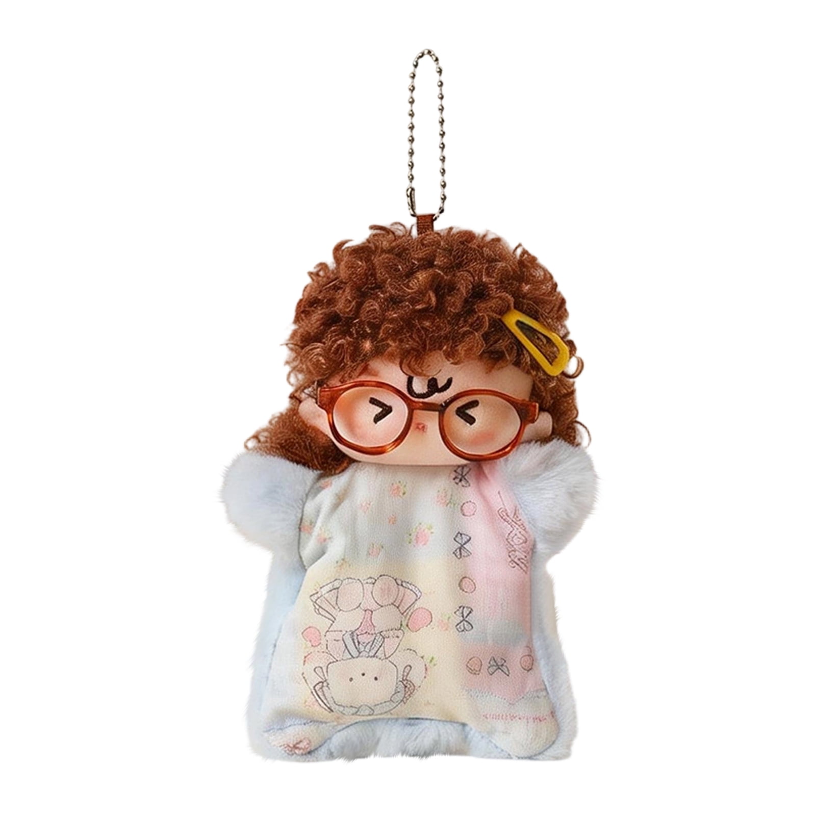 Curly Hair Girl Doll Keychain Soft Plush Pendants with Glasses and ...