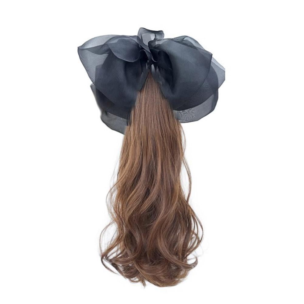 Curly Hair Ponytail Mini Claw Clip Ponytail Wig with Hair Synthetic Bow ...